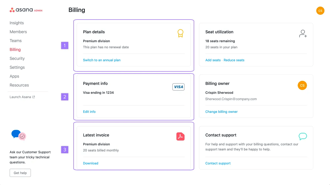 Security and billing for divisions