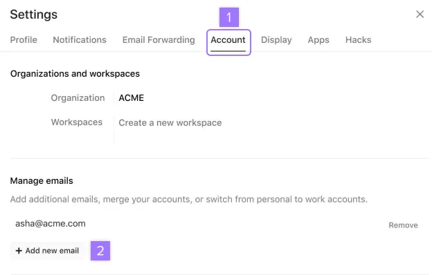 Asana account email policy