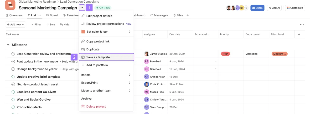 Create Projects Quickly in Asana with Templates