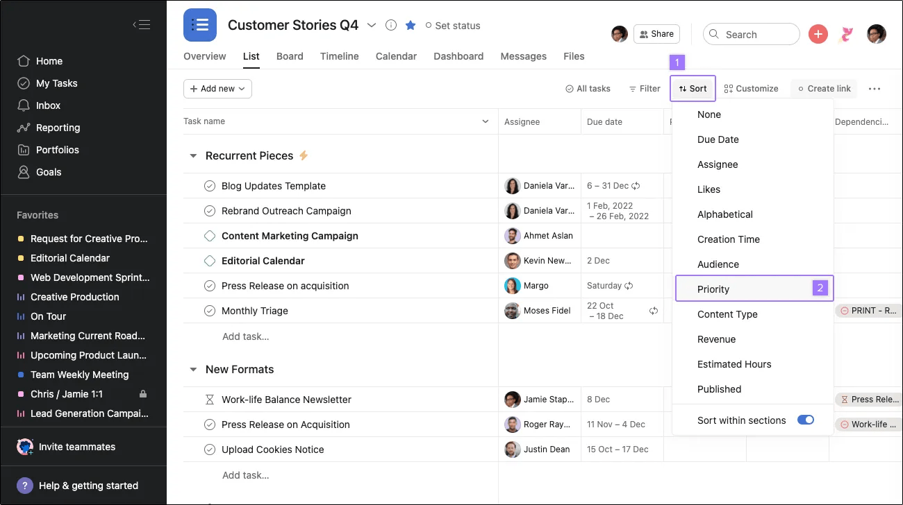 Filtering and sorting custom fields