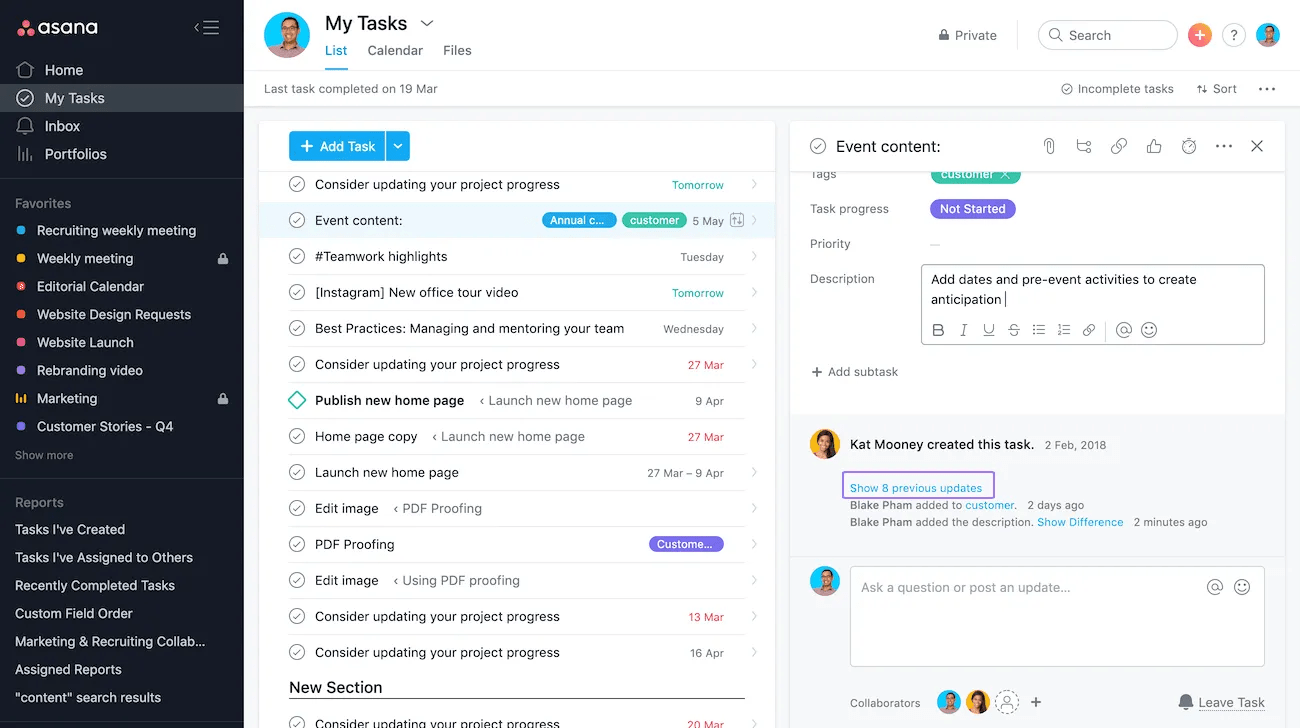 Task comments and attachments