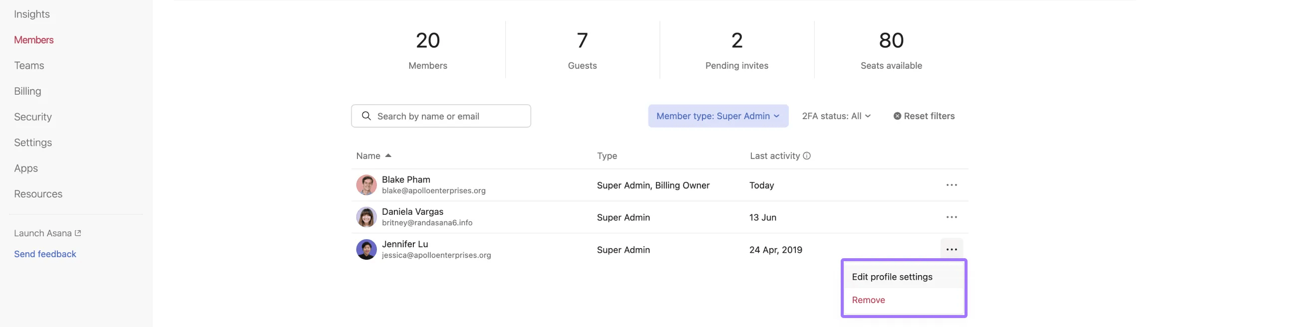 Admin and super admin roles in Asana