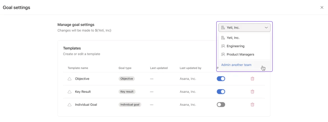 Goal types and templates