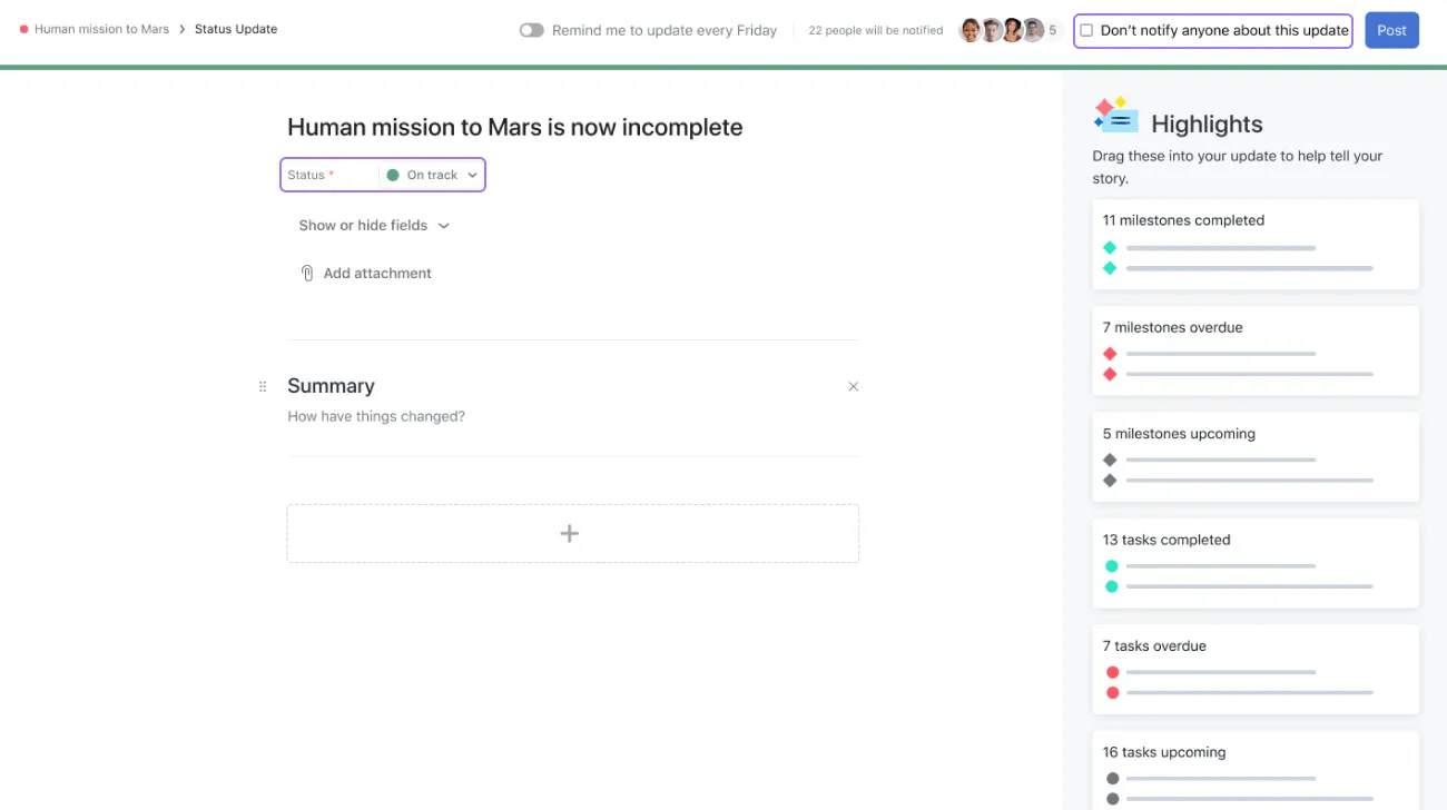 Project progress and status updates