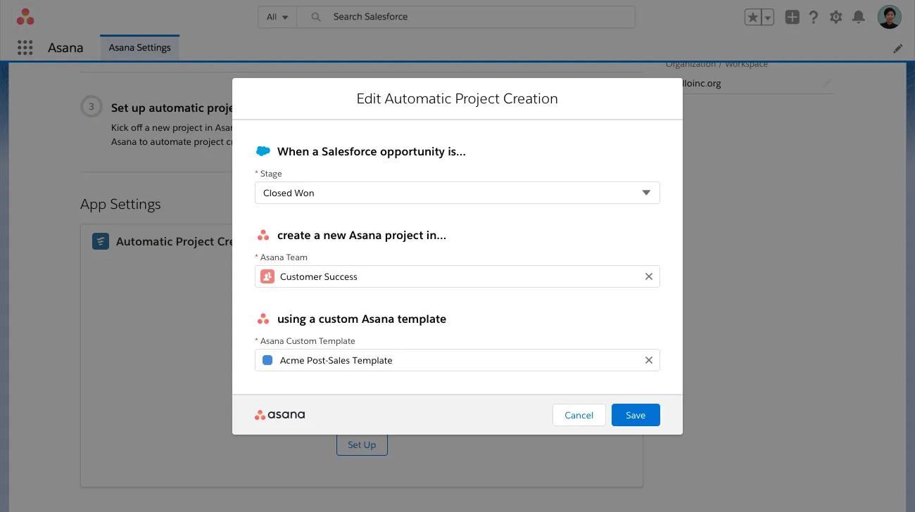 Asana and Salesforce process automation