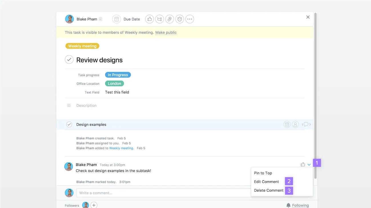 Task comments and attachments