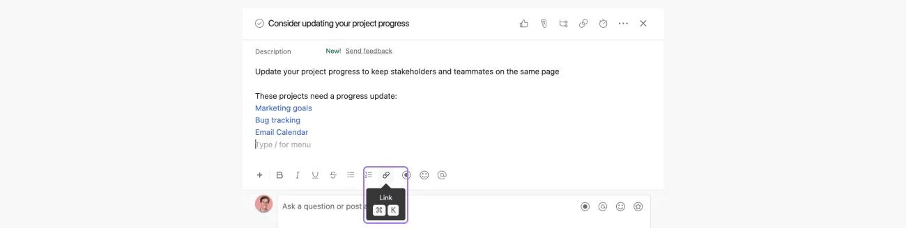 Text formatting in Asana