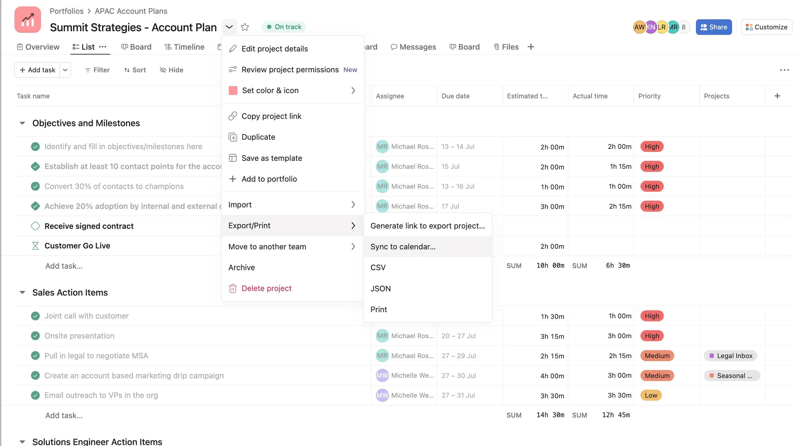 Les calendriers et Asana