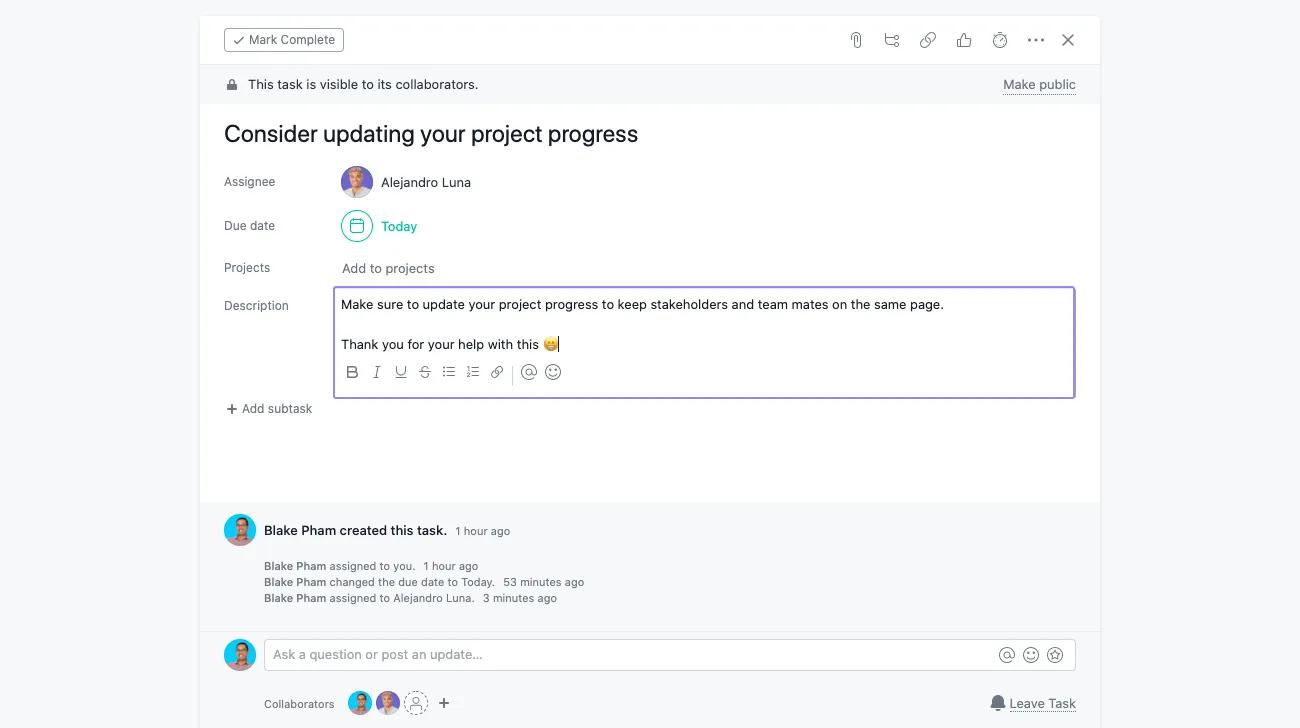 Text formatting in Asana