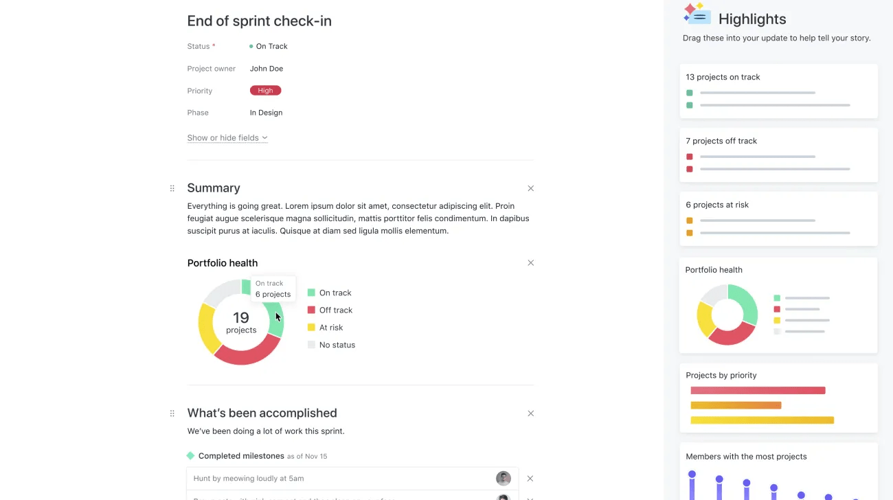 Portfolio progress and reporting