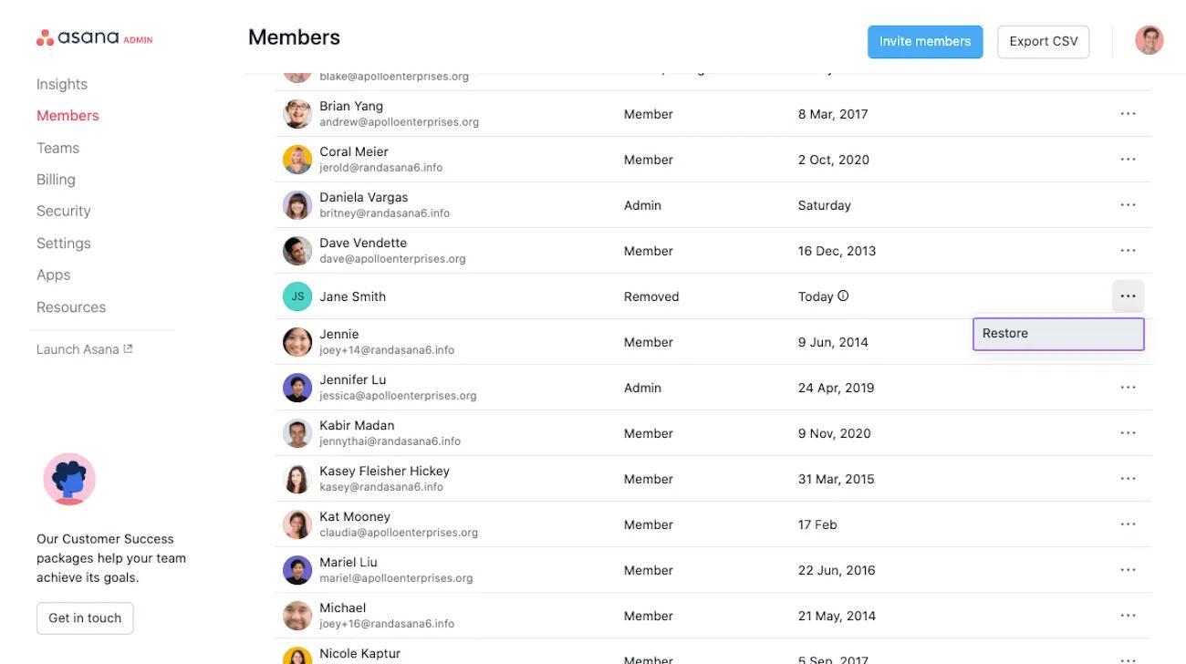 Managing members in an organization