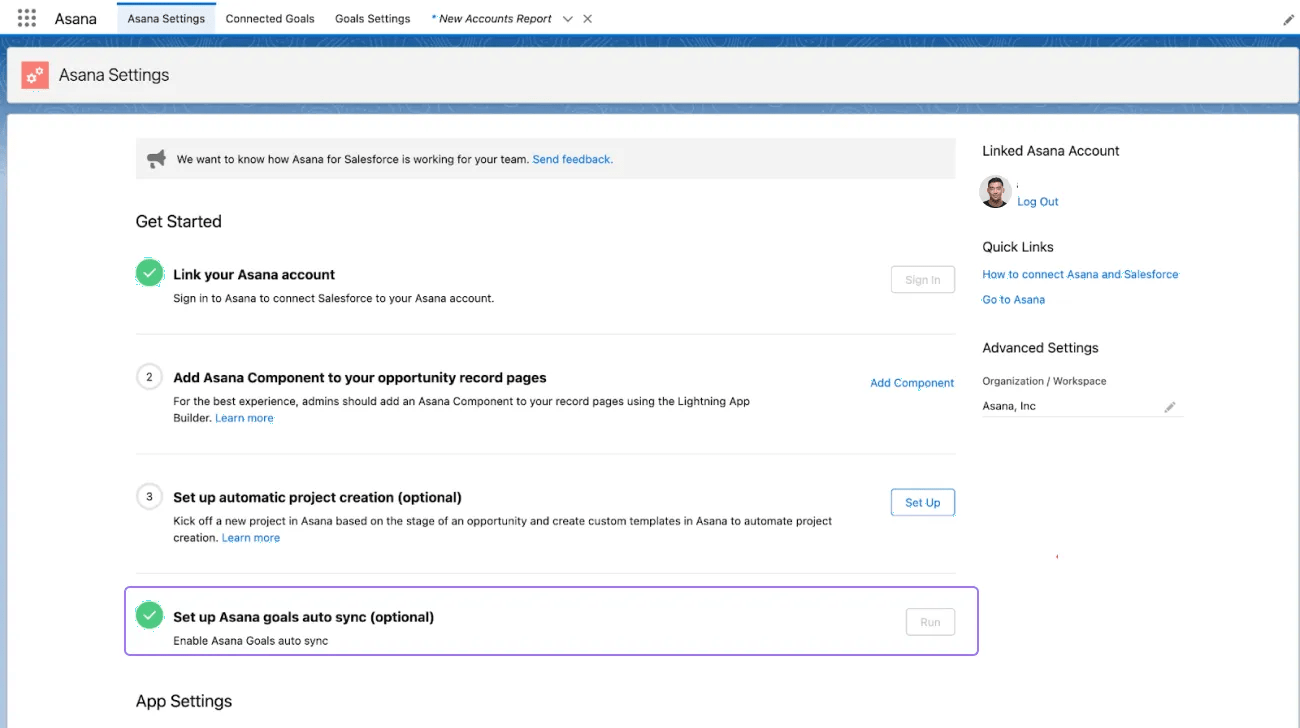 Asana Goals and Salesforce