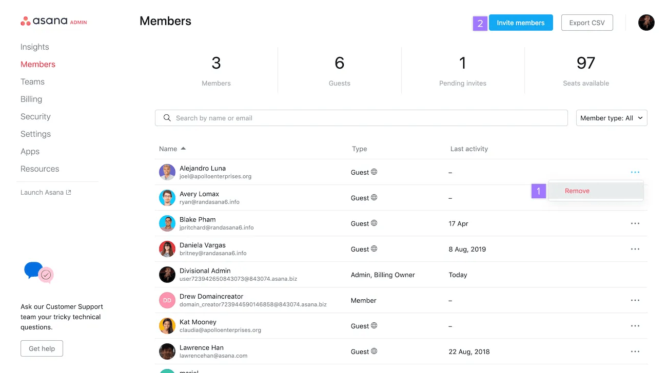 Managing members and teams in a division