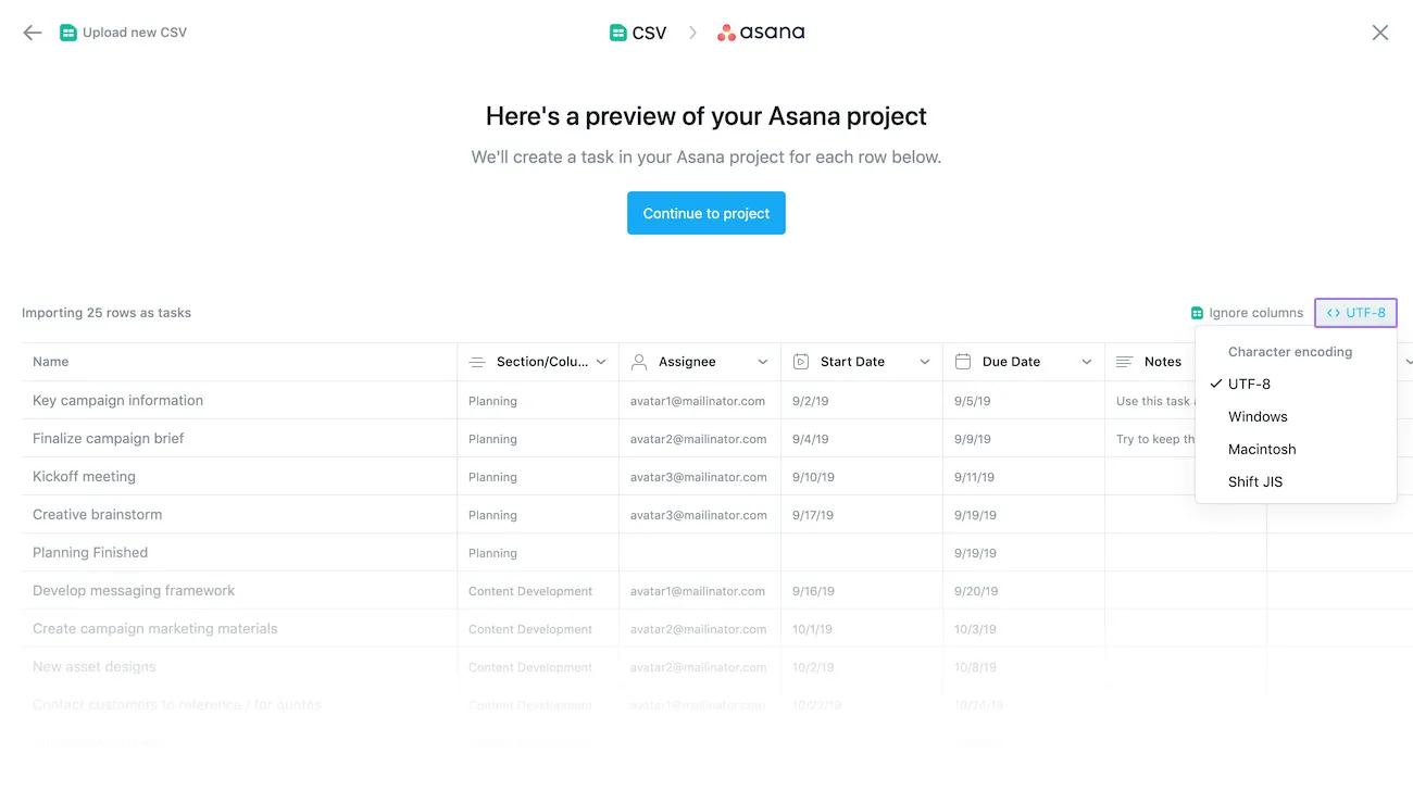 Advanced CSV import options