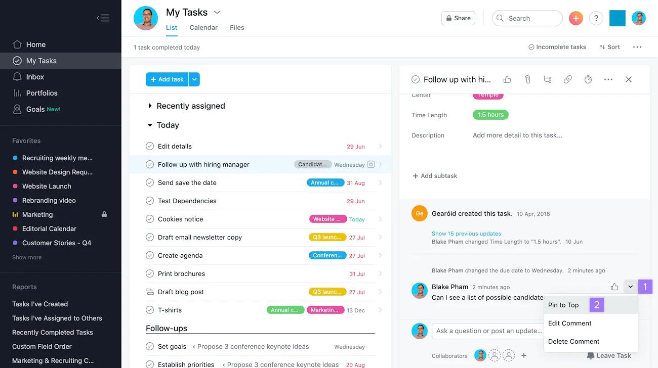 Task comments and attachments