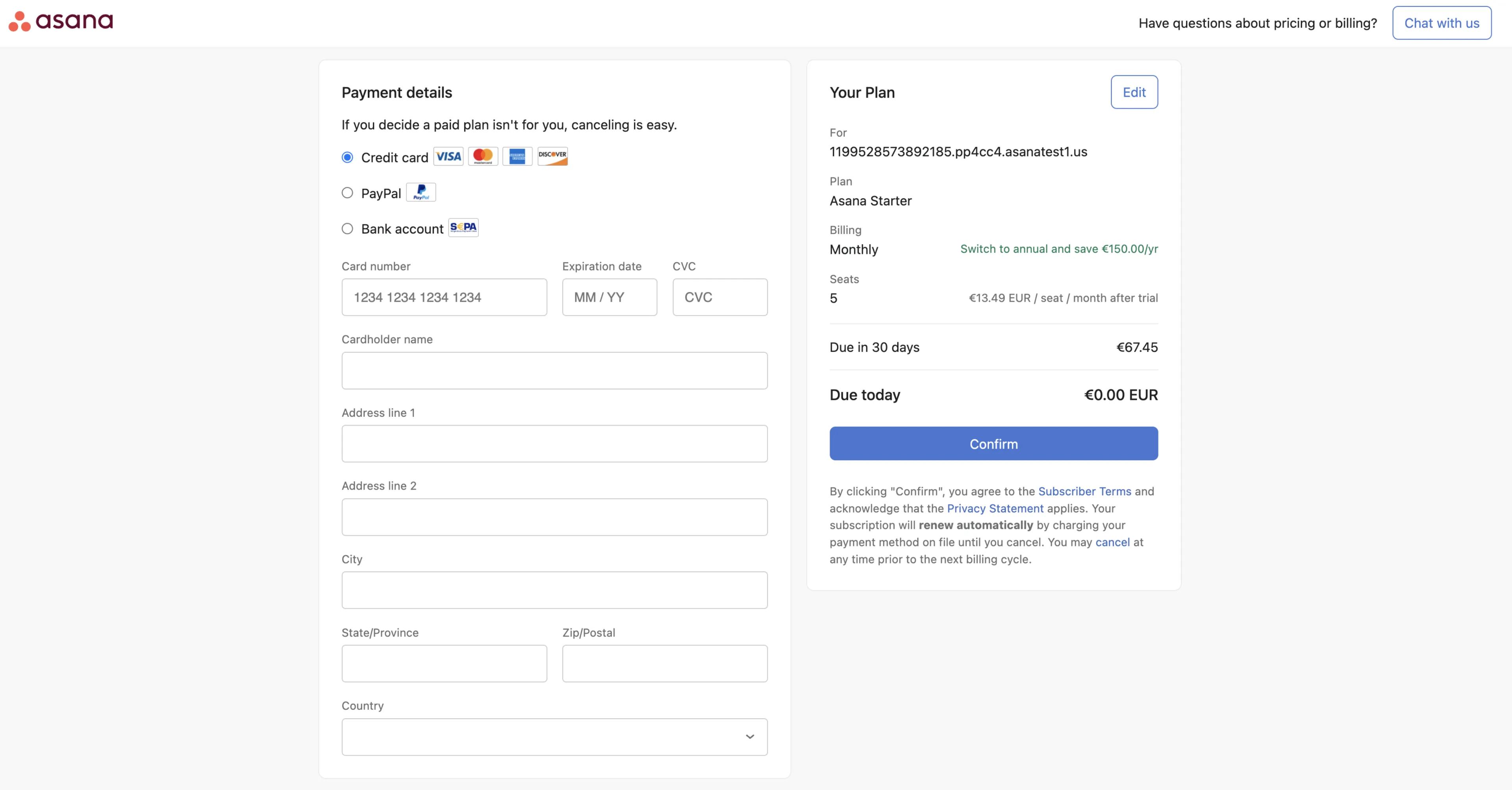 How to add payment details to a trial