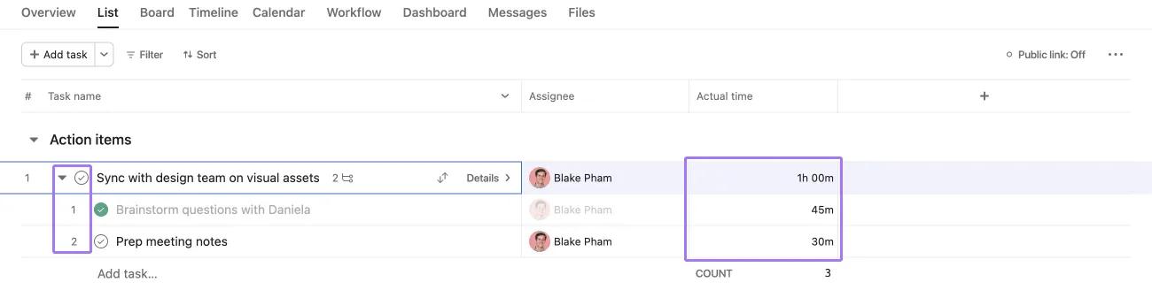 Time Tracking in Asana