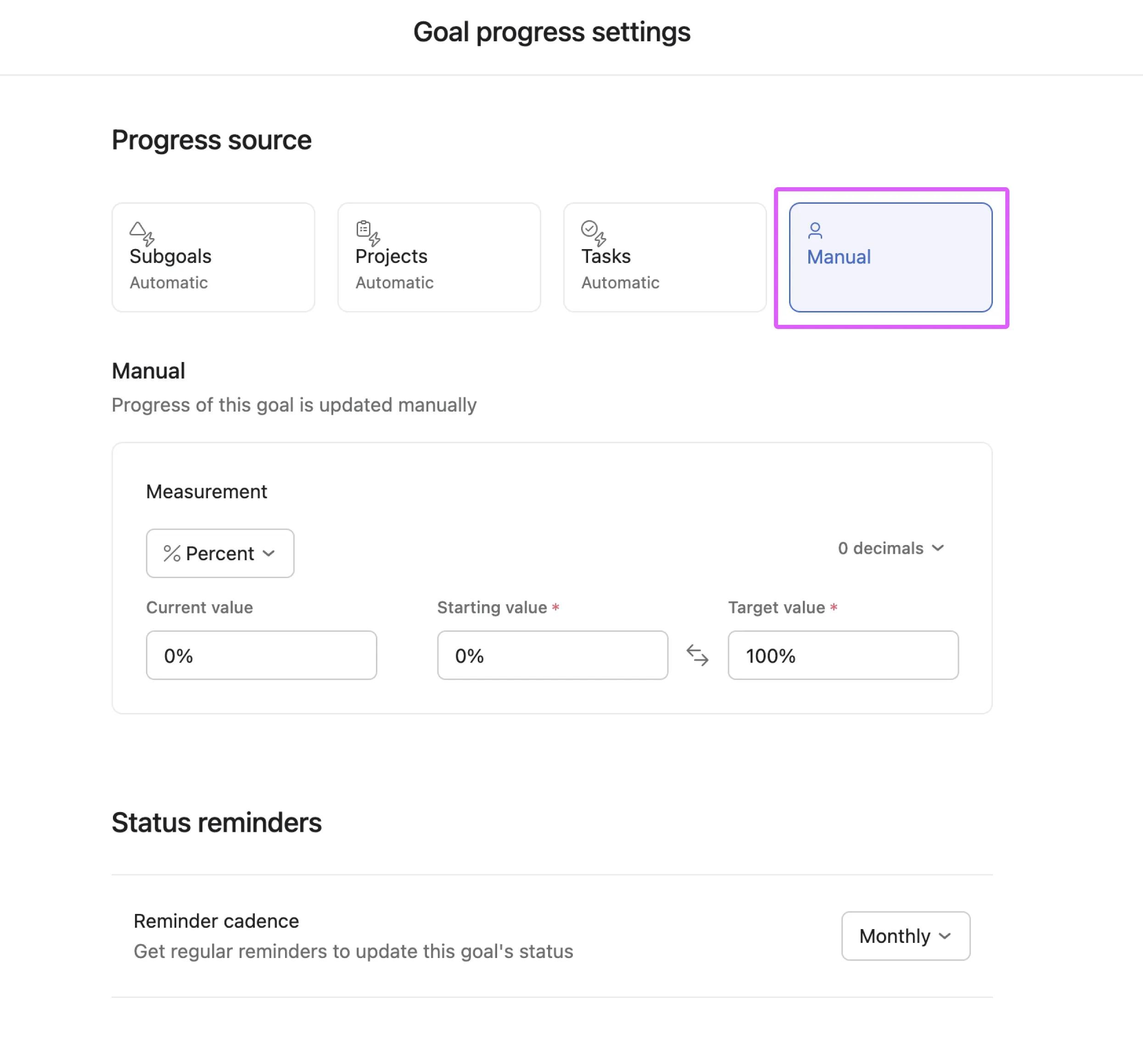 Progreso, estado y conexión del trabajo con los objetivos