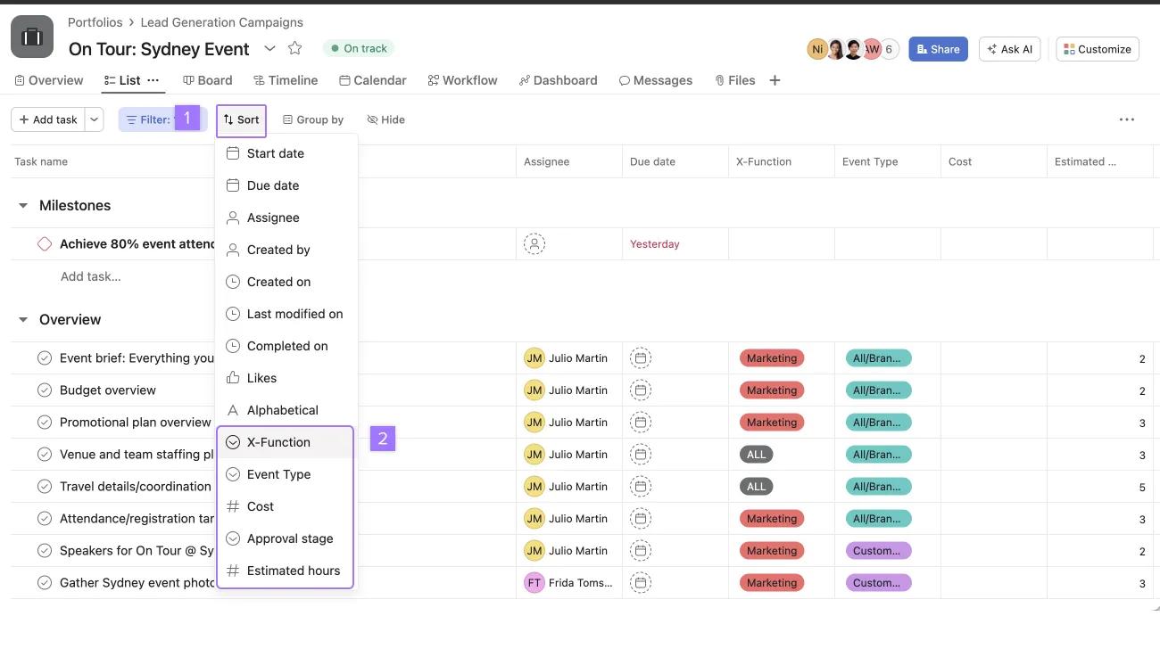 Filtering and sorting custom fields