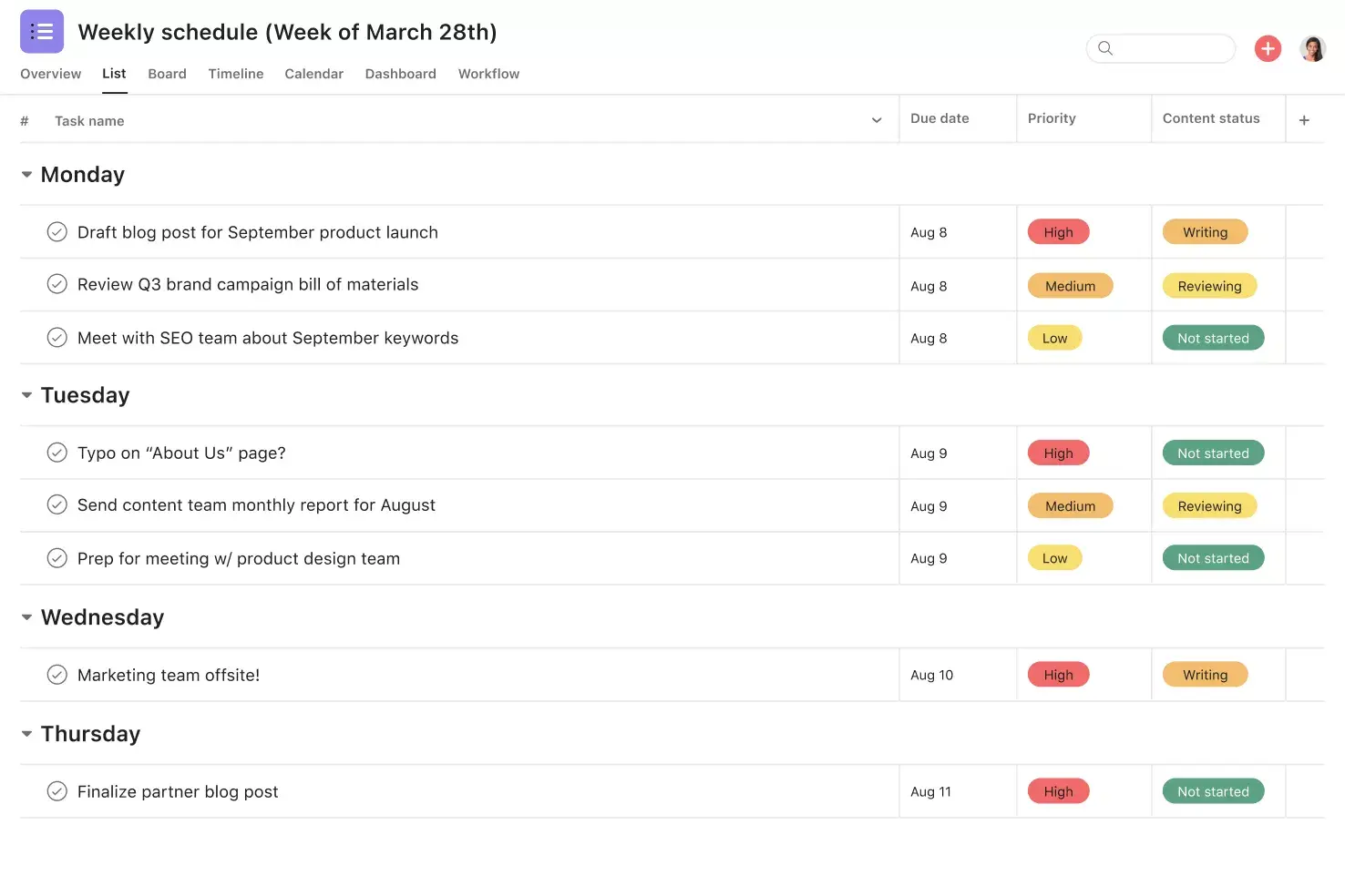 Free Weekly Schedule Templates - Get “To-Do’s” Done [2023] • Asana