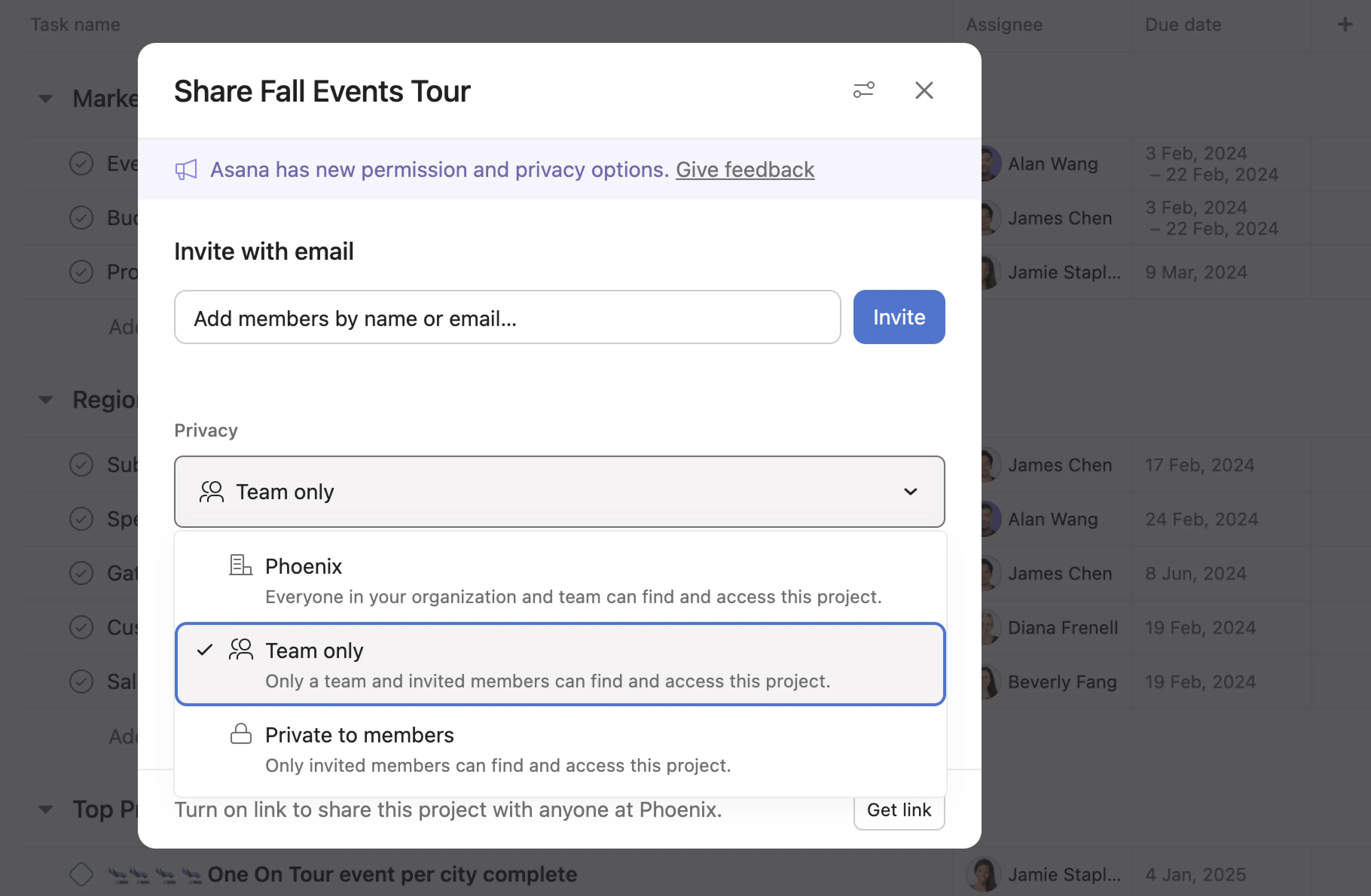 Project privacy settings