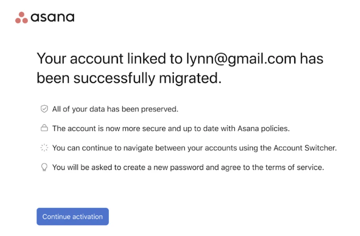 Asana account email policy