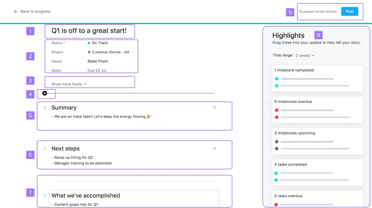 Project progress and status updates